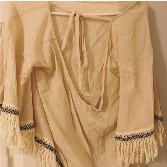 Tops | Ponchostyle Top W Open Back Fringe | Poshmark